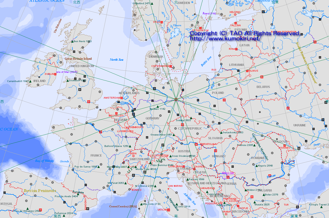 欧州篇・ヨーロッパ各国中心の方位地図
