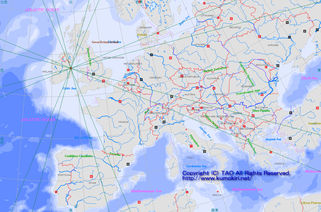 欧州篇・ヨーロッパ各国中心の方位地図