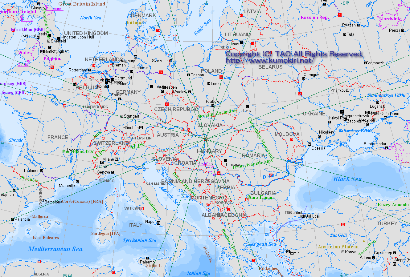 欧州篇・ヨーロッパ各国中心の方位地図