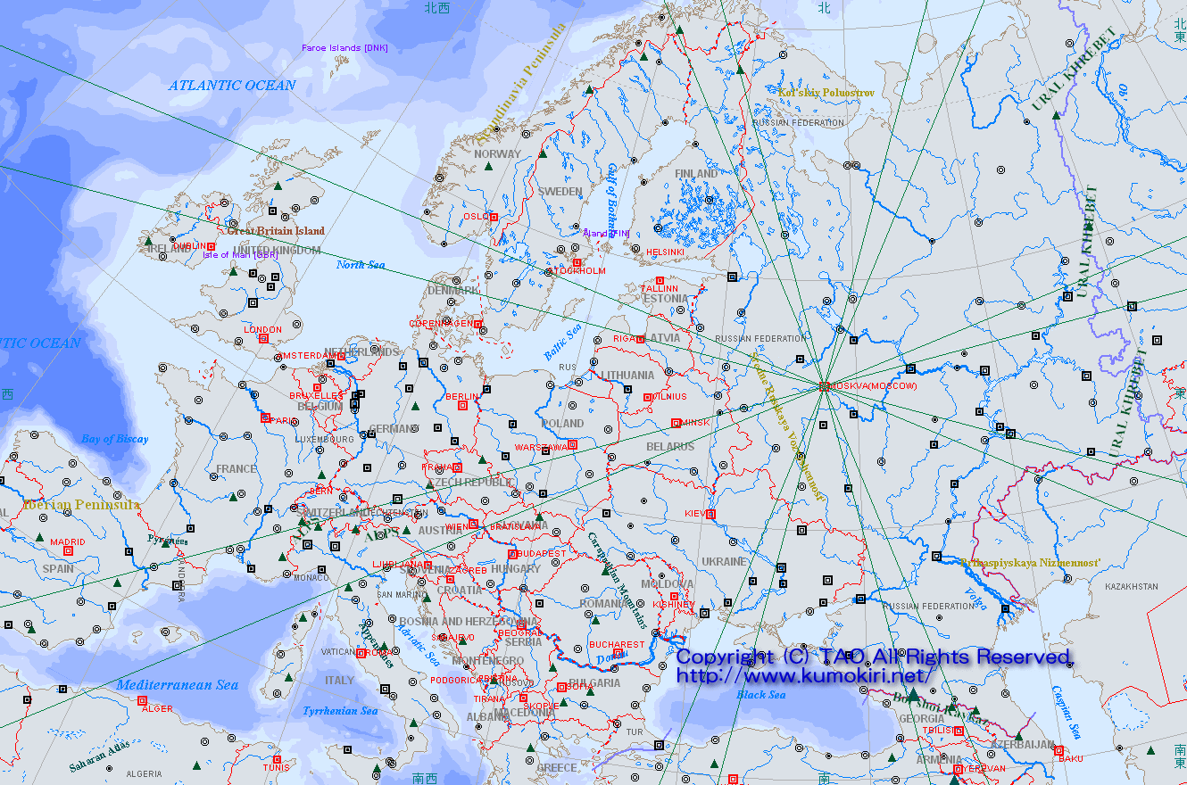 欧州篇・ヨーロッパ各国中心の方位地図
