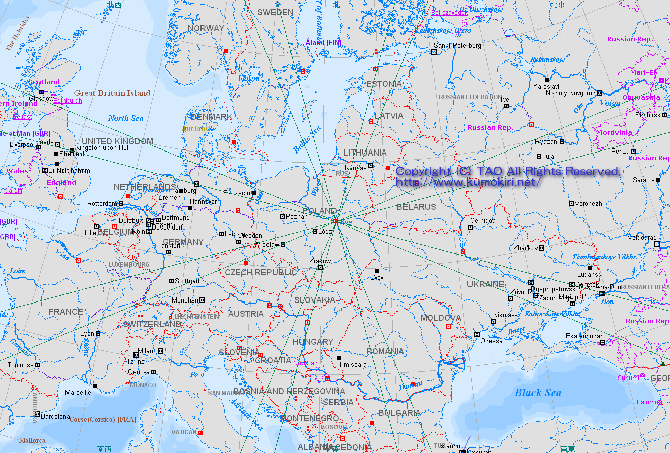 欧州篇・ヨーロッパ各国中心の方位地図