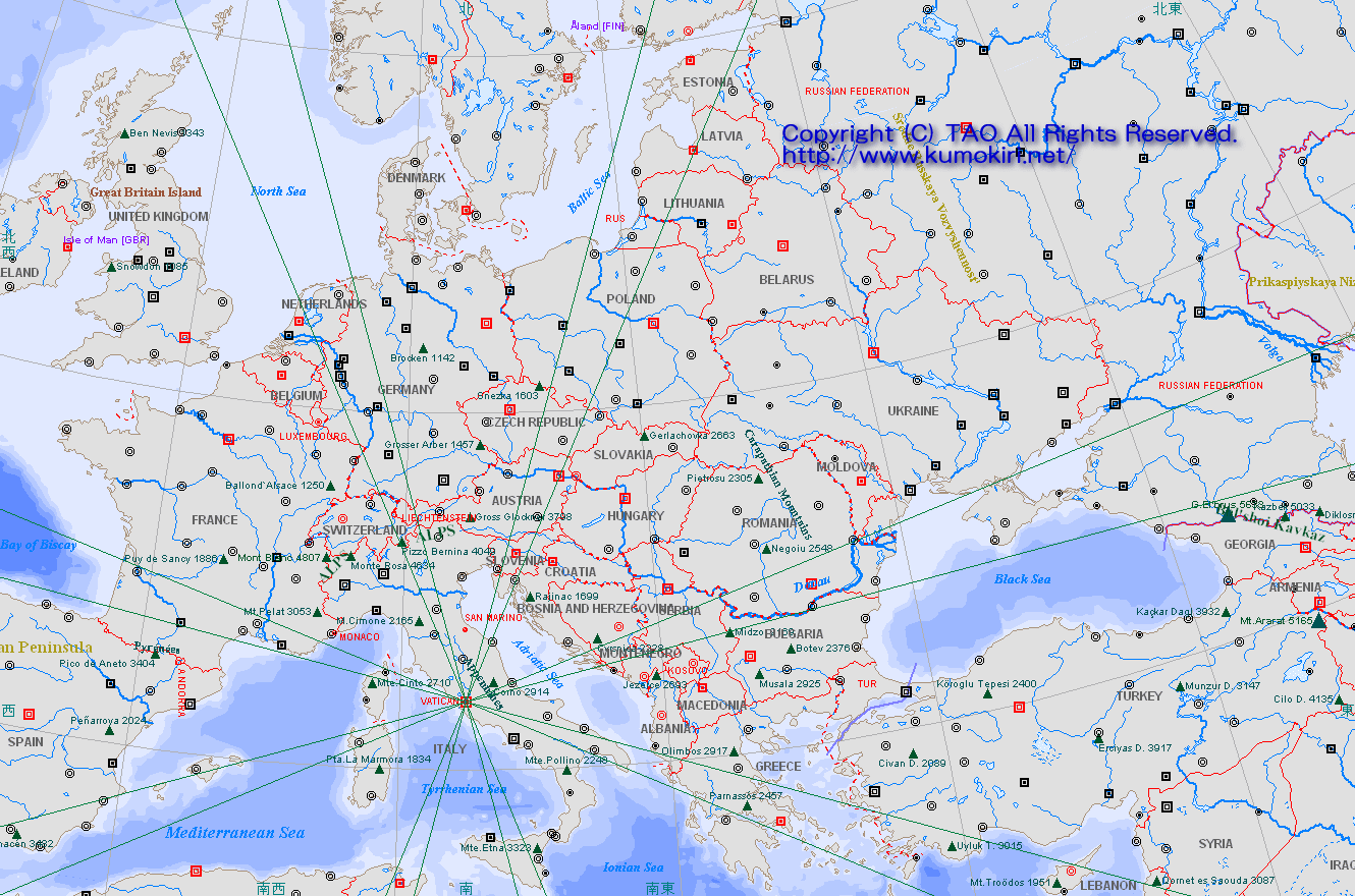 欧州篇・ヨーロッパ各国中心の方位地図