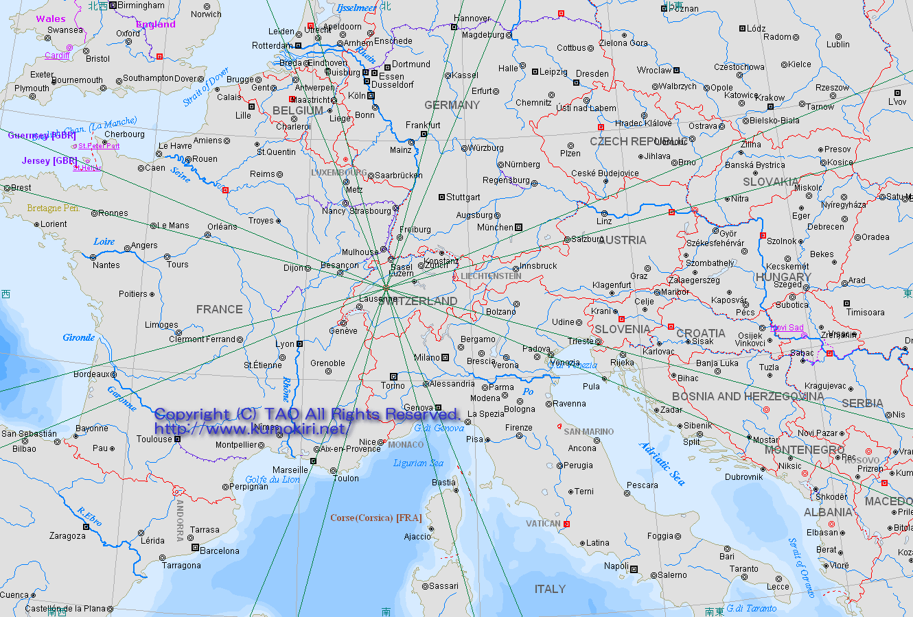 欧州篇・ヨーロッパ各国中心の方位地図