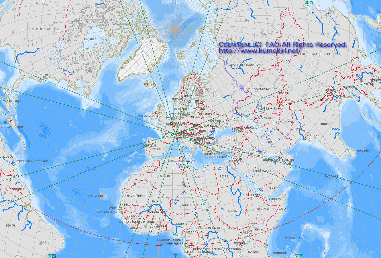 欧州篇・ヨーロッパ各国中心の方位地図