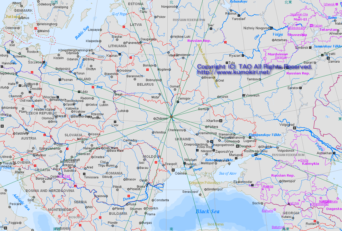 欧州篇・ヨーロッパ各国中心の方位地図