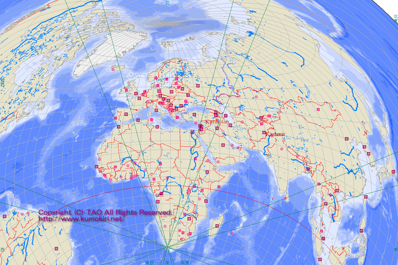 アフリカ篇・アフリカ各地中心の方位地図